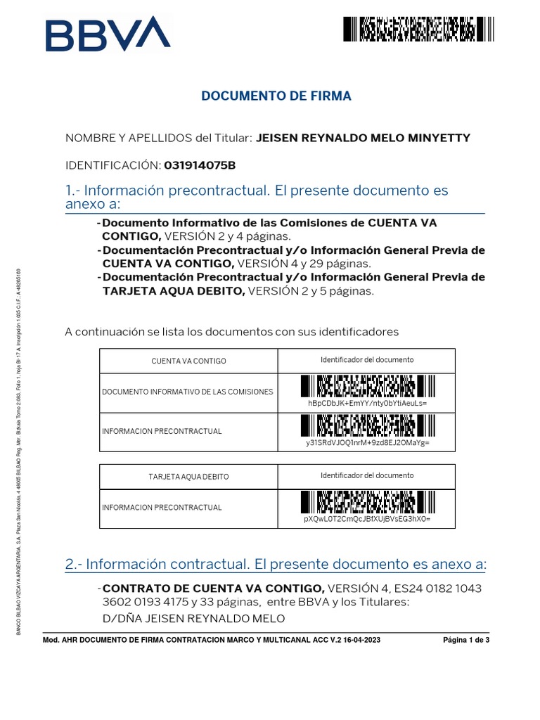 Documento de Firma de Contratos BBVA | PDF | Bancos | Finanzas personales
