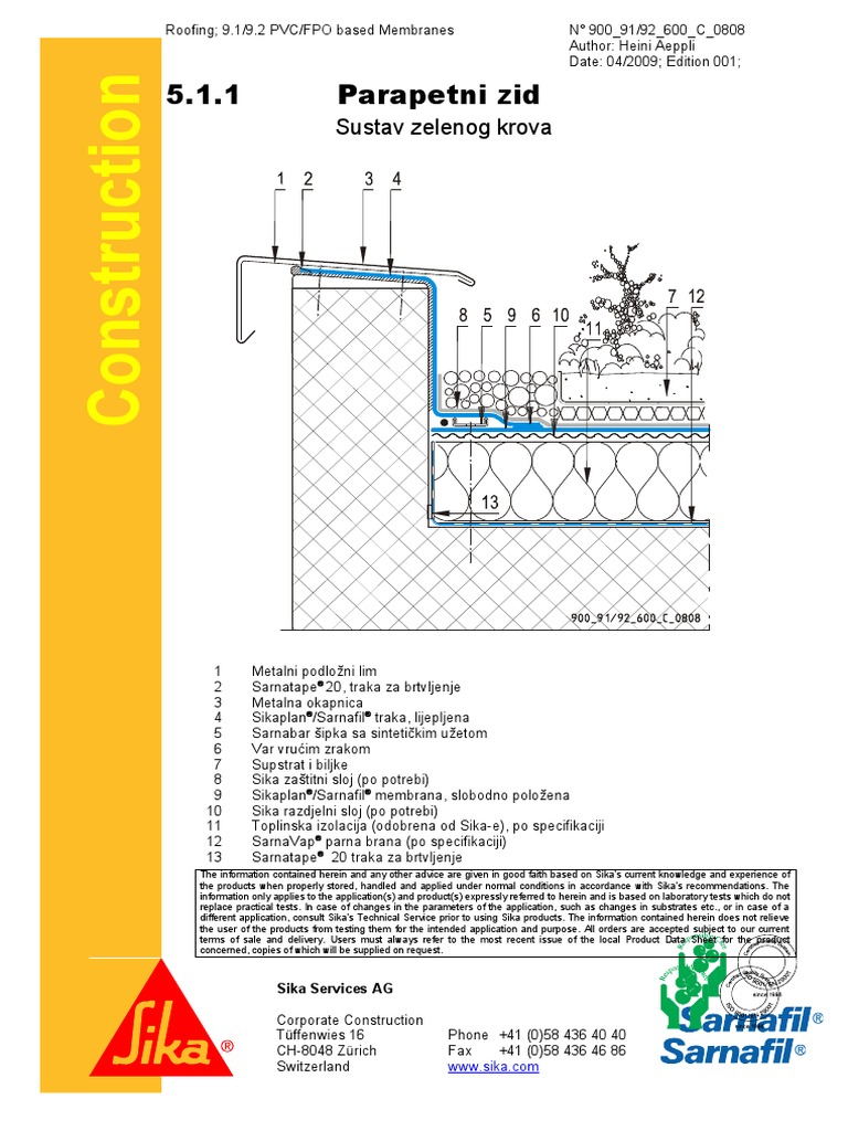 Sintetičke Membrane - Sustav Zelenog Krova - Parapetni Zid | PDF