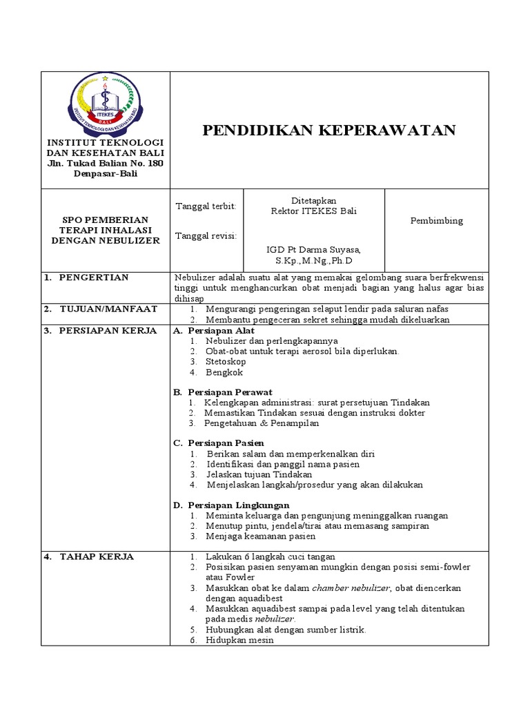 SOP Nebulizer - Inhalasi | PDF