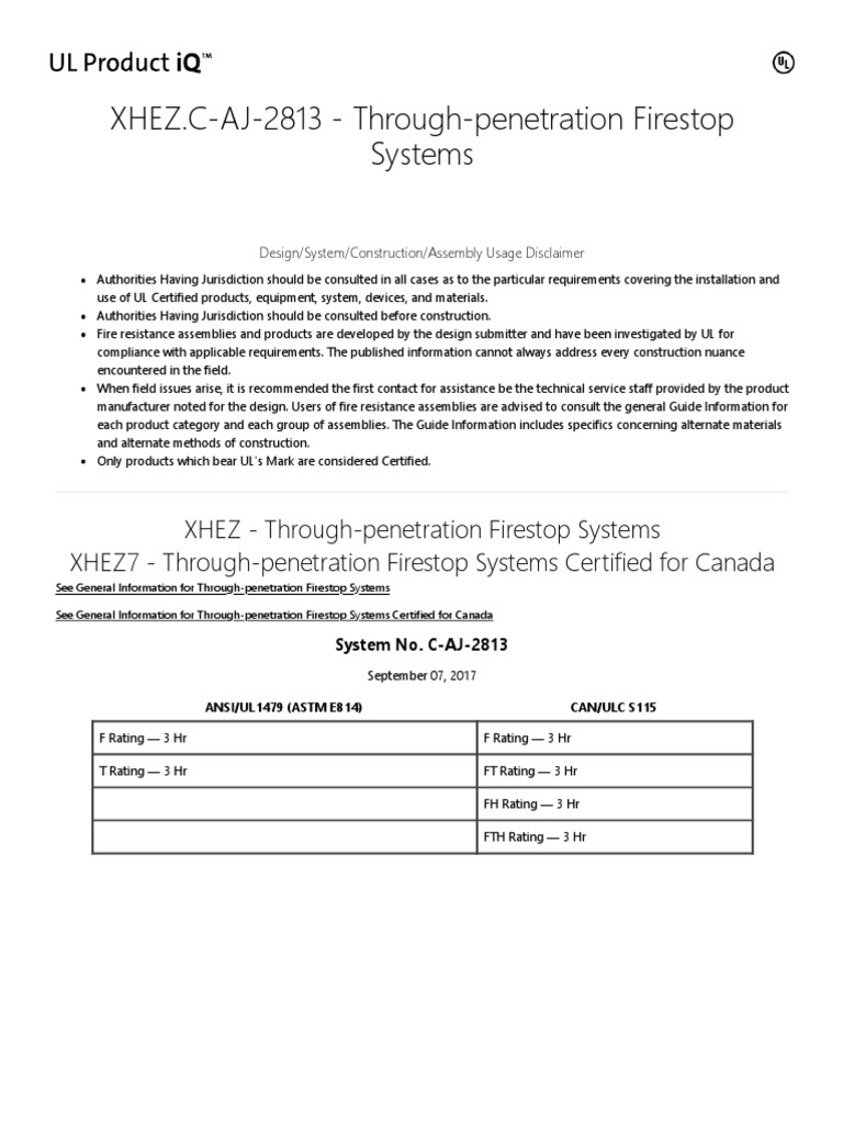 C-AJ-2813 - Through-Penetration Firestop Systems - UL Product Iq | PDF ...