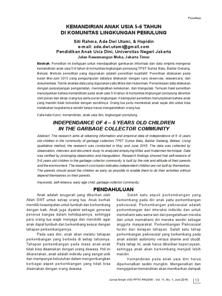 Kemandirian Anak Usia 5 6 Tahun Di Komun 5f2f8521 | PDF