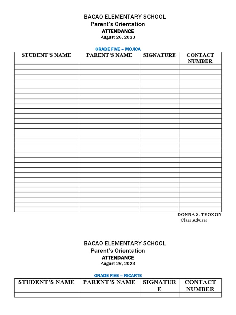 Attendance For Orientation | PDF
