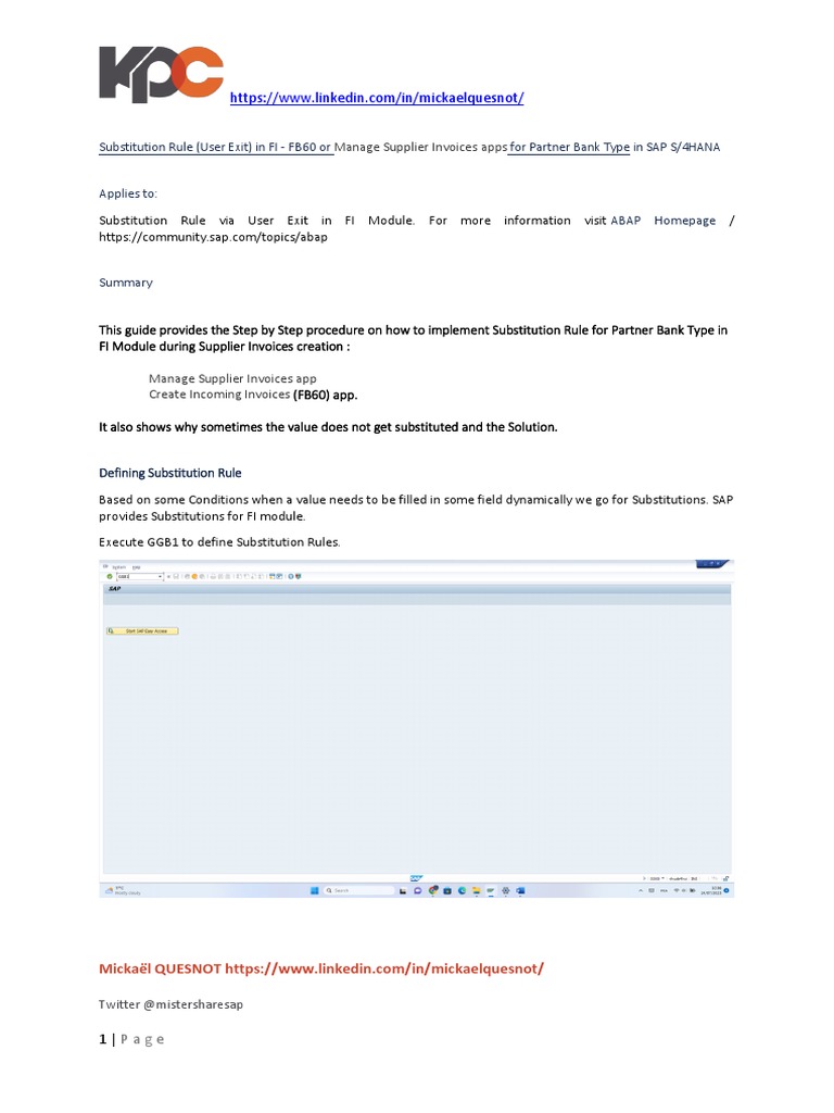 Substitution Rule (User Exit) in FI - FB60 or Manage Supplier Invoices ...