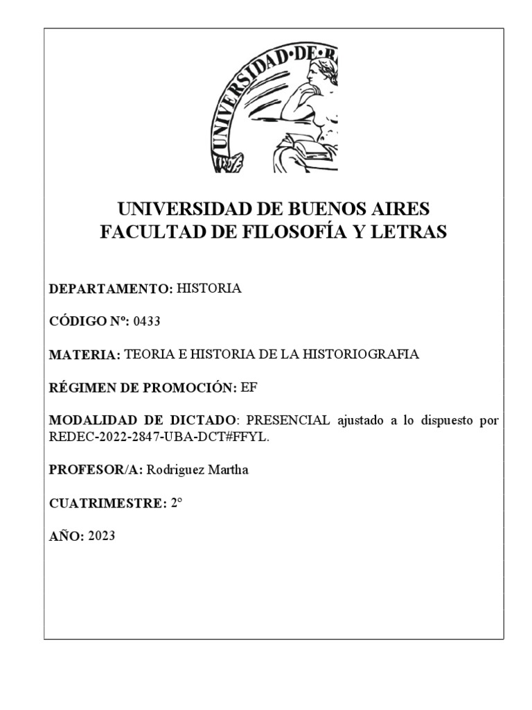 0433 - Teoría e Historia de La Historiografía - Rodríguez - 2C 2023 | PDF