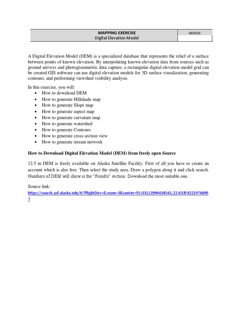 Digital Elevation Model Lab | PDF | Elevation | Geographical Technology