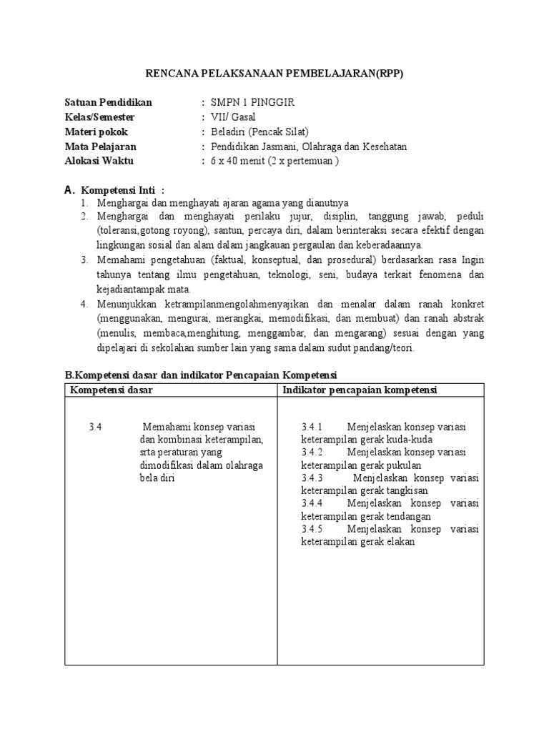 RPP Pencak Silat | PDF