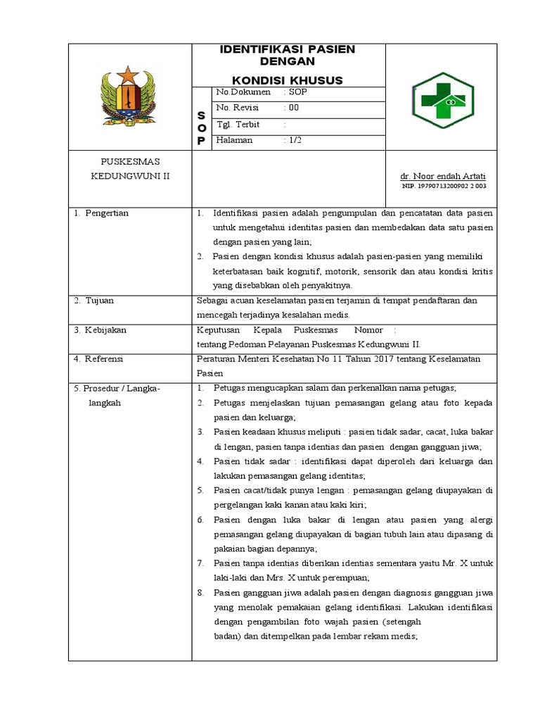 SOP IDENTIFIKASI PASIEN DENGAN KONDISI KHUSUS WORD | PDF