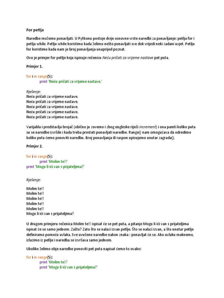 For Petlja: Primjer 1 | PDF