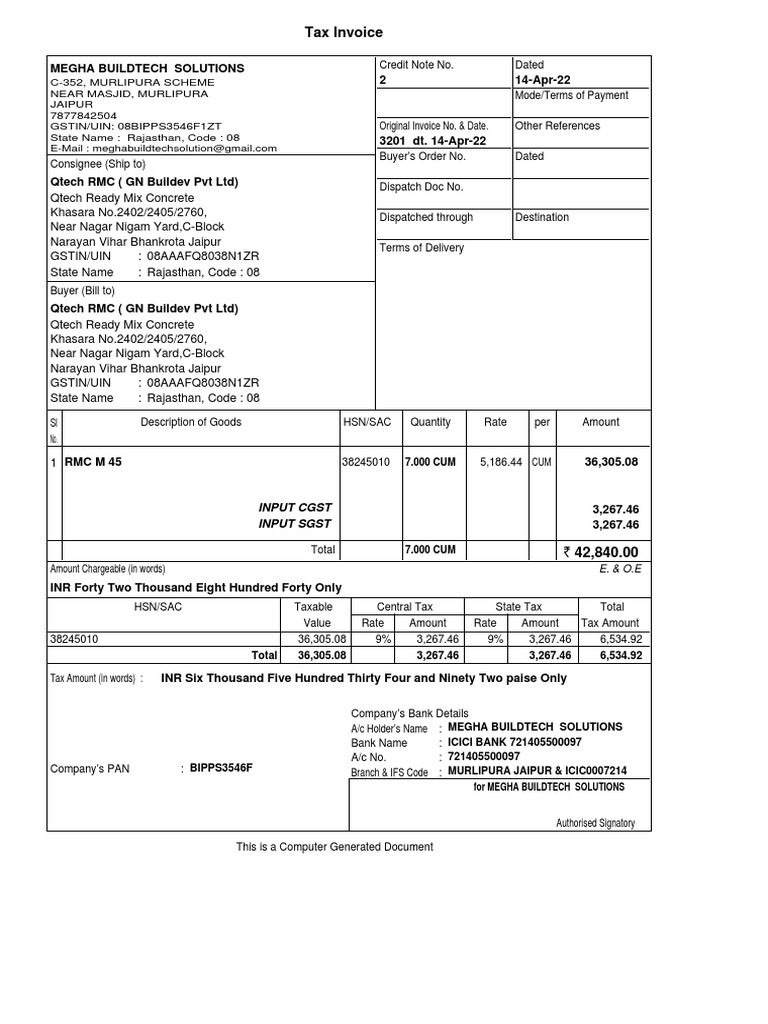 Tax Invoice: Input CGST Input SGST | PDF | Money | Government