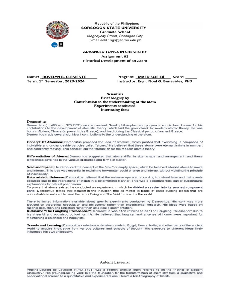 Advance Chem - Assignment 1 | PDF