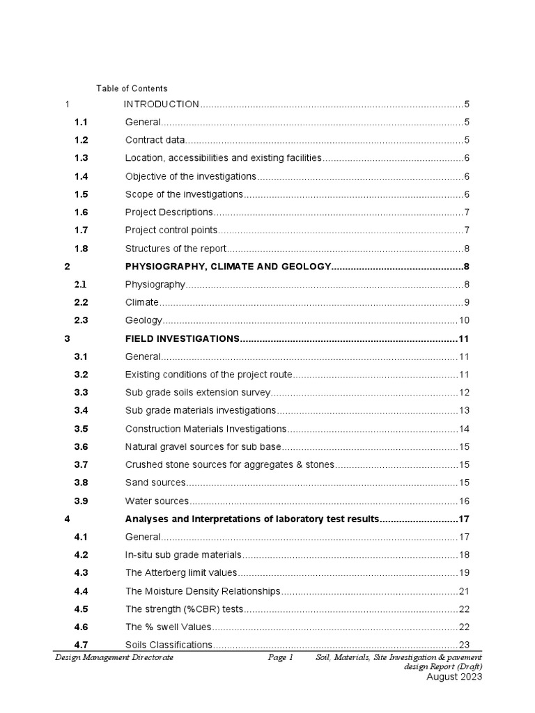 Materials, Site Investigation and Pavement Design Report (Draft ...
