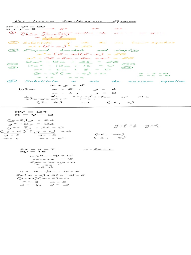 Quadratic Simulataneous Equations Pdf