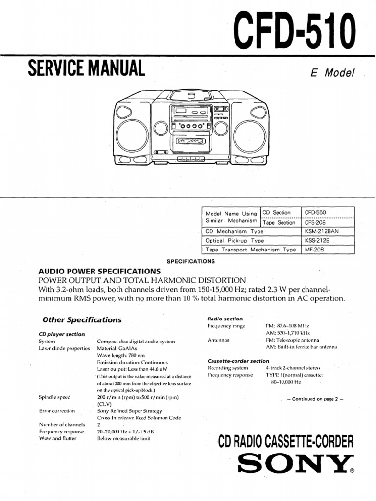 Sony CFD 510 Service Manual | PDF