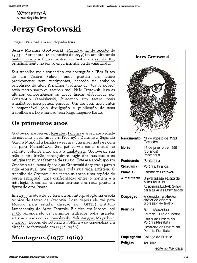 Jerzy Grotowski – Wikipédia, a enciclopédia livre | PDF