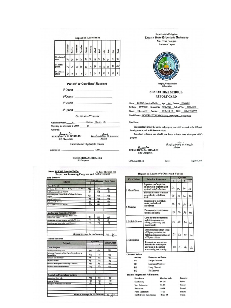 Bueno, Jasmine D. - Report Card | PDF