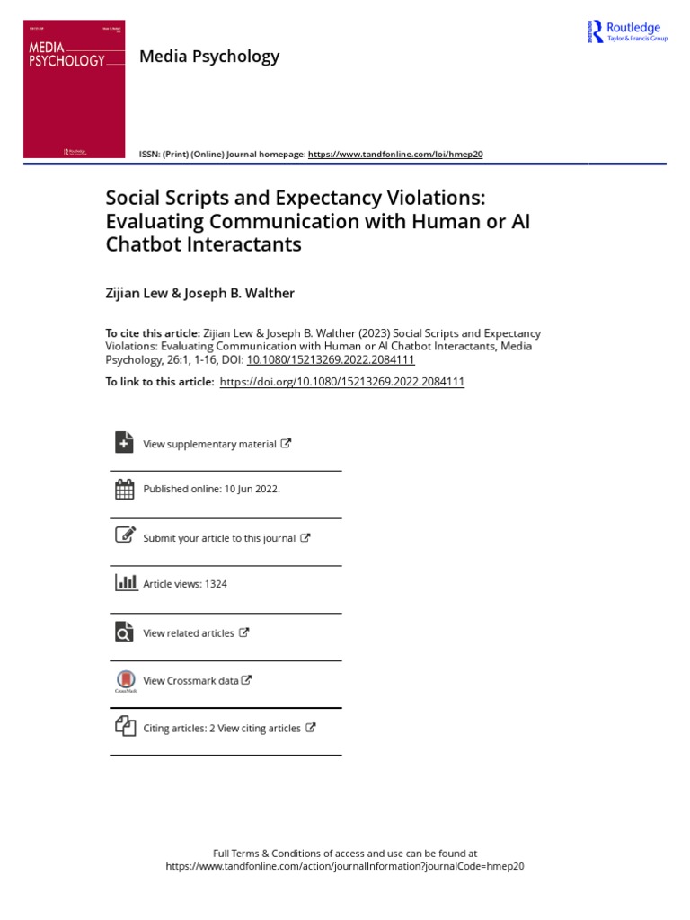 Social Scripts and Expectancy Violations Evaluating Communication With Human or AI Chatbot ...