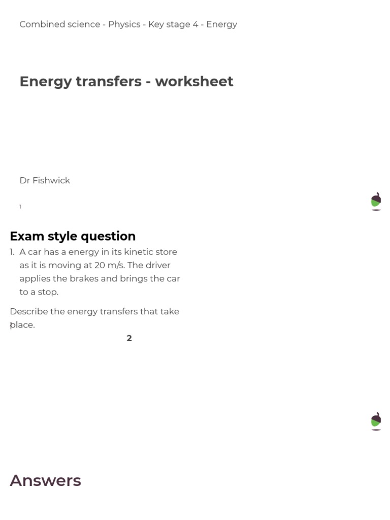 Combined Science Ks4 Lesson Phy Y10 U2 l1 | PDF | Potential Energy | Kinetic Energy