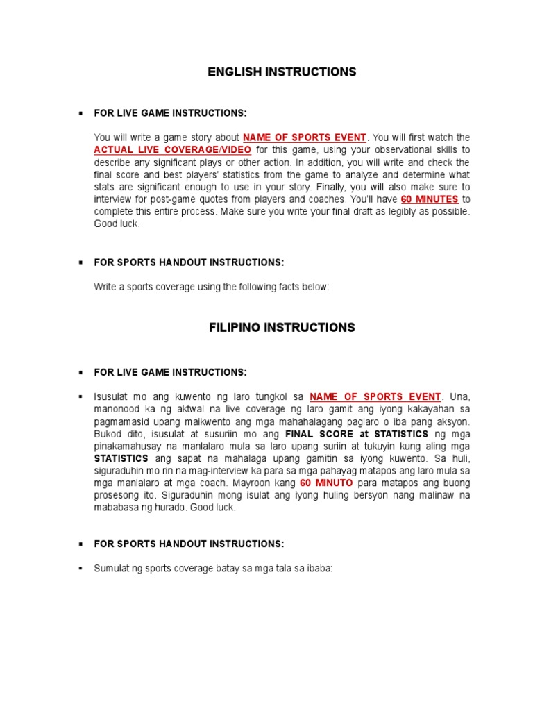 Sports Writing Instructions | PDF