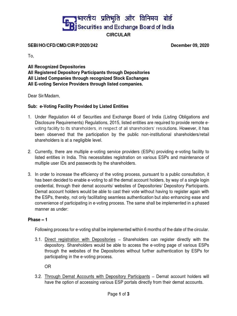 Circular - SEBI Circular Dated December 09, 2020 | PDF | Electronic ...