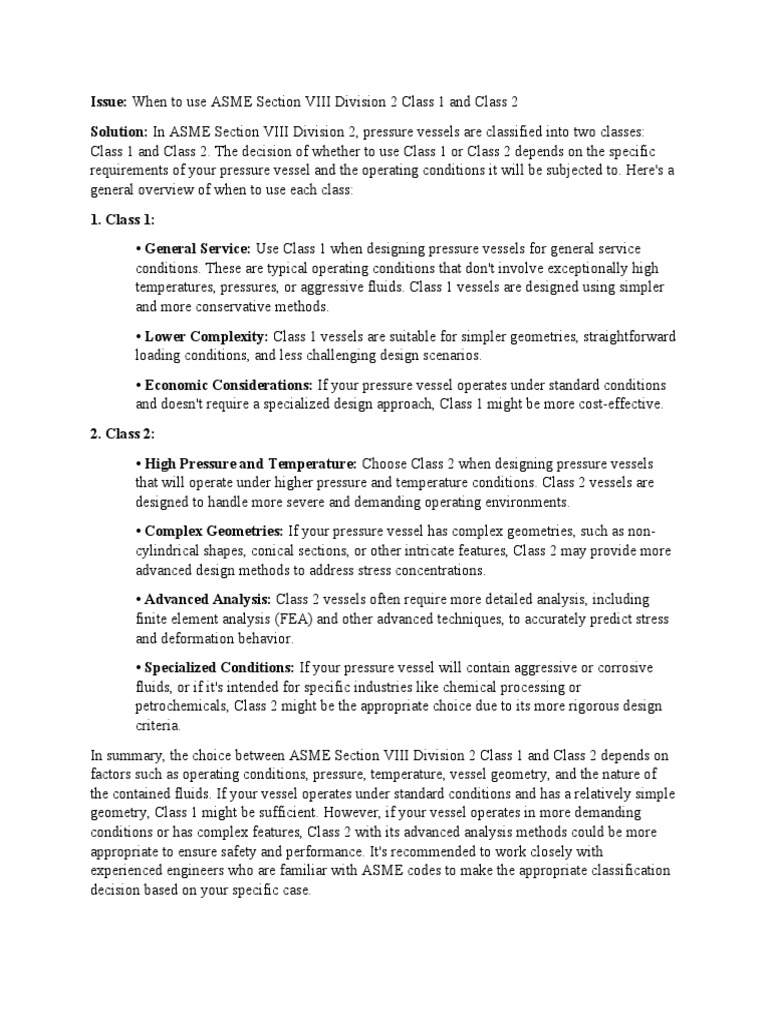 When To Use ASME Section VIII Div 2 Class 1 and Class 2 | PDF | Pressure | Stress (Mechanics)
