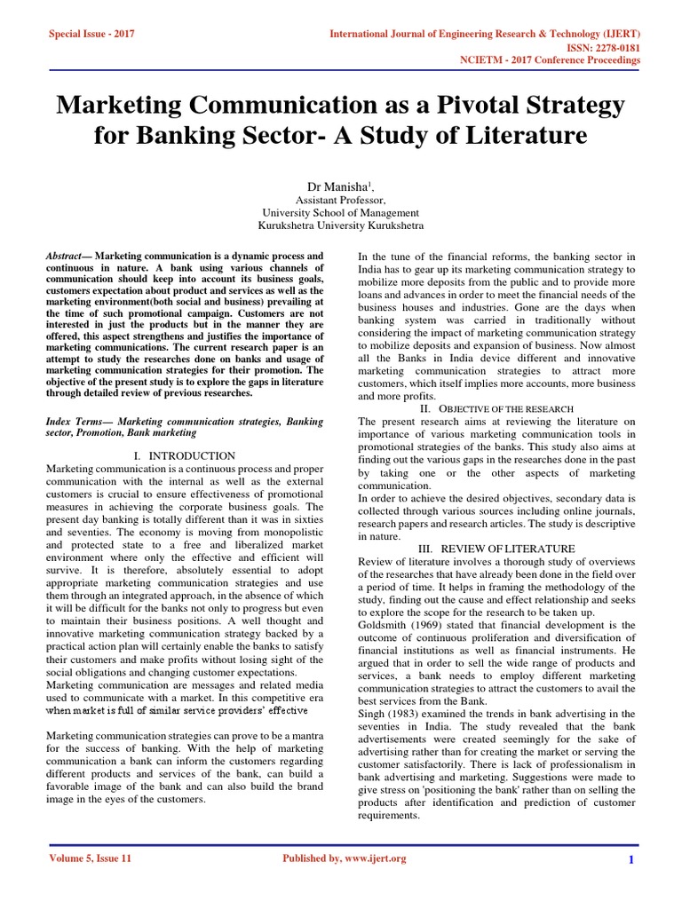 Marketing Communication As A Pivotal Strategy For Banking Sector A Study of Literature ...