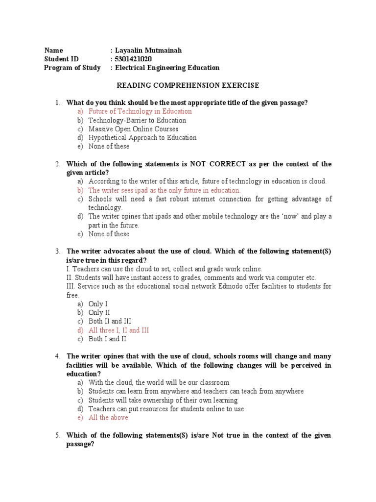 English Exercise - Layaalin Mutmainah - 5301421020 | PDF | Educational Technology | Learning