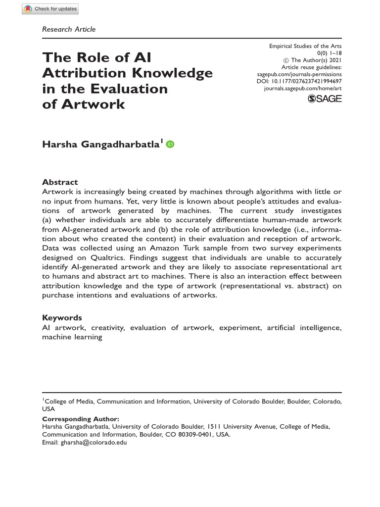 The Role of AI Attribution Knowledge in The Evaluation of Artwork, de Harsha Gangadharbatla ...