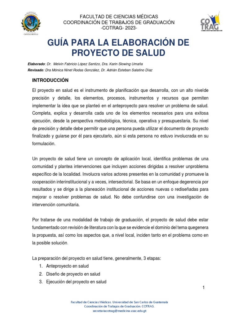 Guía para Elaboración de Proyecto de Salud 2023 | PDF