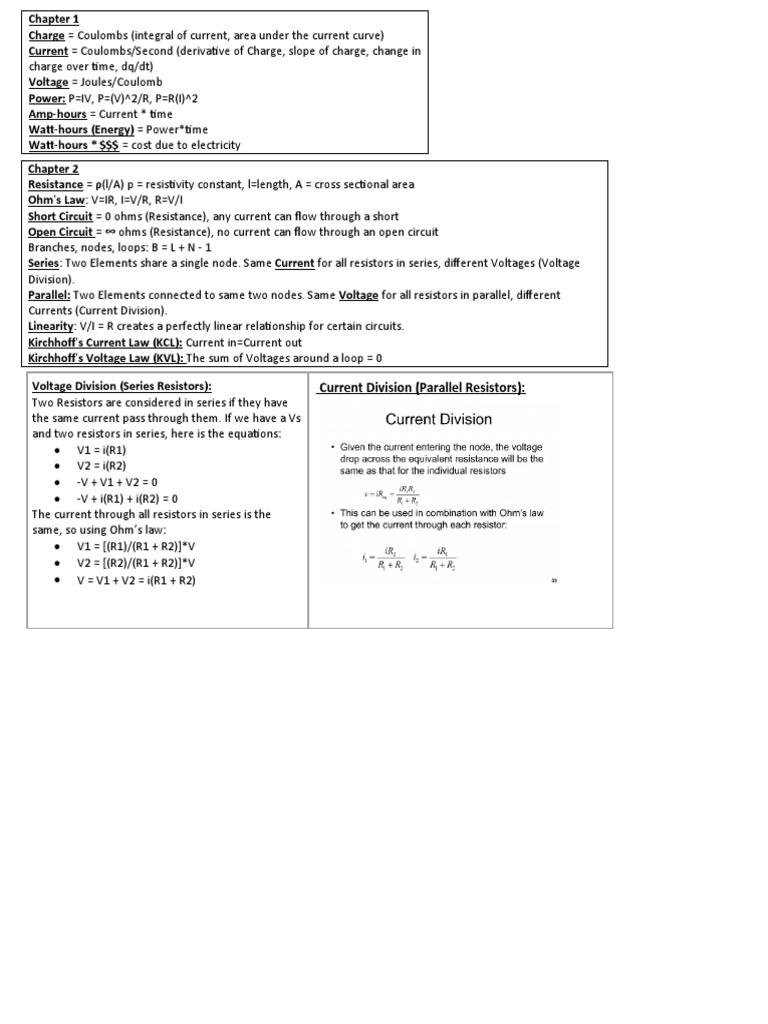 Circuit Analysis Study Guide Cheat Sheet Pdf Ac Power