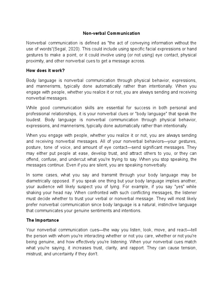 Non-Verbal Communication Essay | PDF