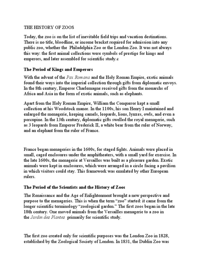 The History of Zoos | PDF