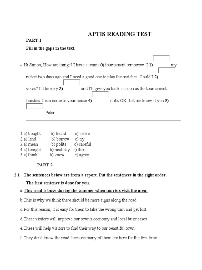 Aptis Reading Test 1 | PDF