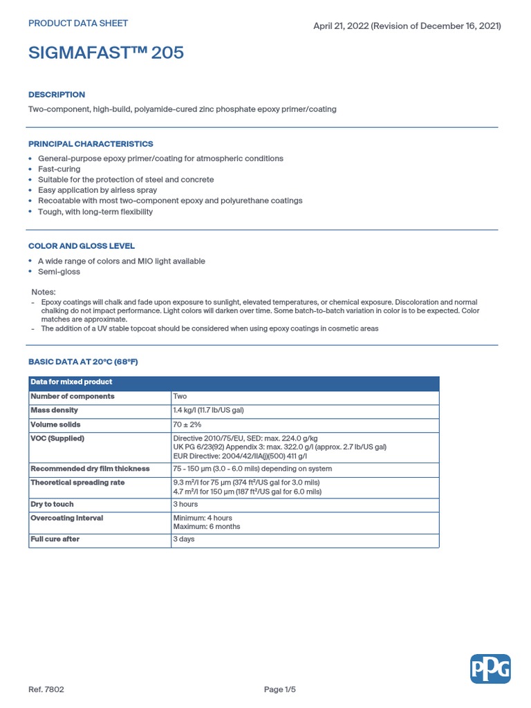 SIGMAFAST 205 Data Sheet | PDF