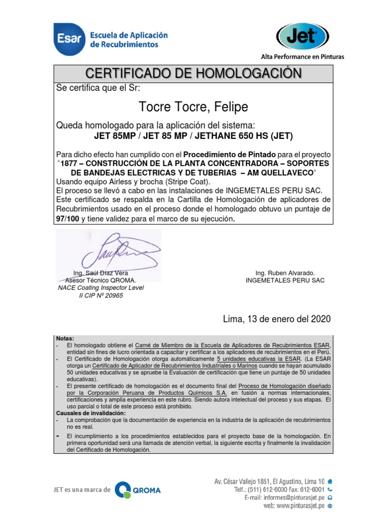 Certificado Fusionado COSAPI-14 | PDF