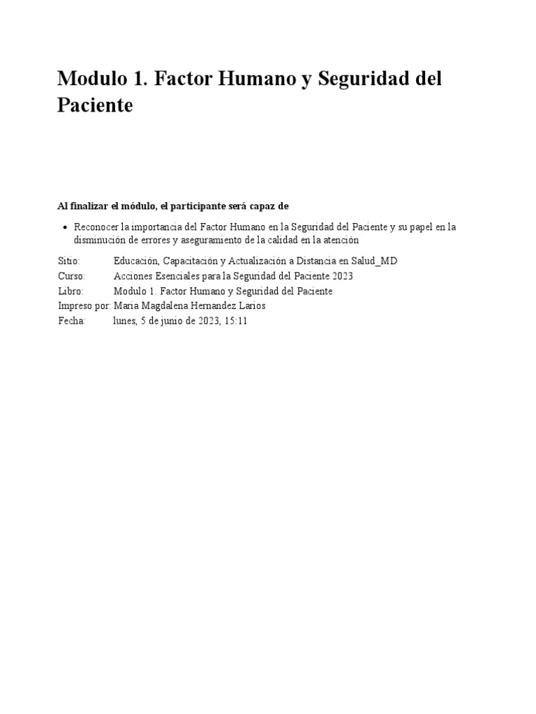 Modulo 1. Factor Humano y Seguridad Del Paciente | PDF | Ciencia y matemáticas | Informática