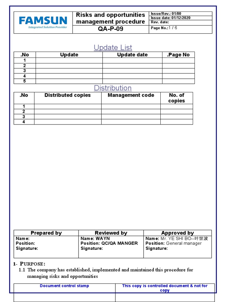 QA-P-09 Risks and Opportunities Management Procedure 01 | PDF | Risk ...