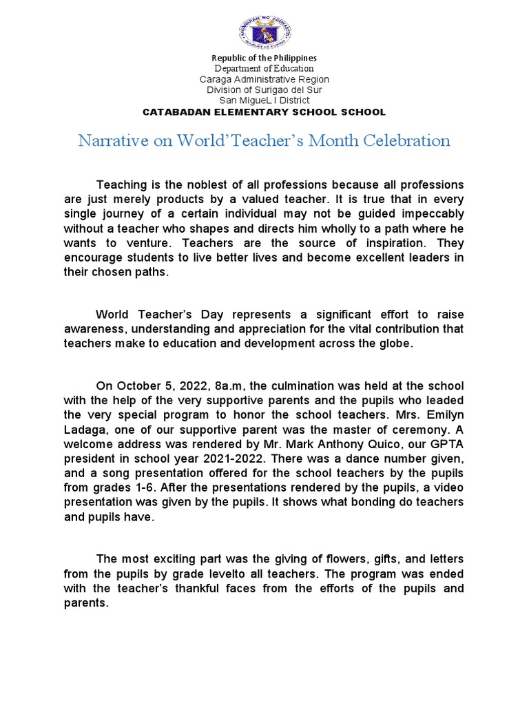 Narrative On Teacher's Day | PDF