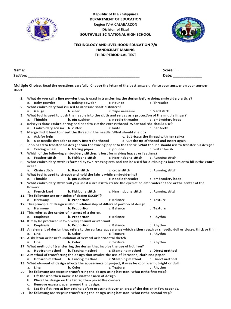 Handicraft Making Periodical Test | PDF | Home & Garden