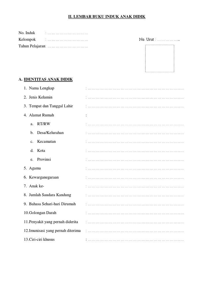 Contoh Buku Induk RA | PDF