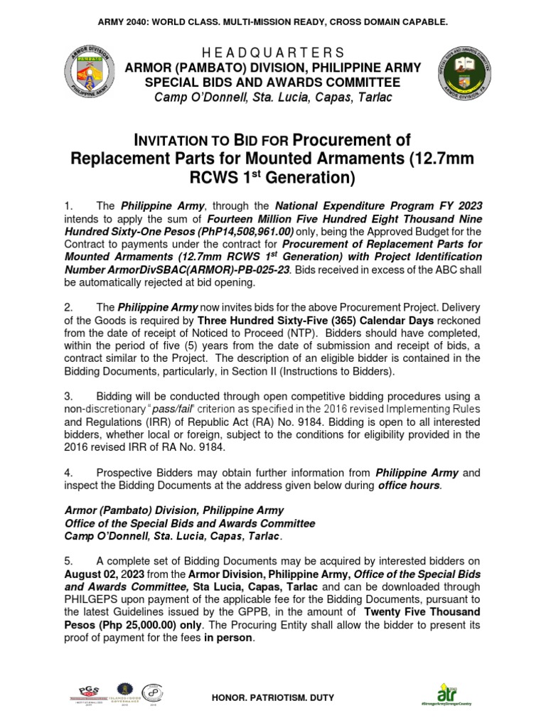 PB-25-2023 ITB Procurement of Replacement Parts for Mounted Armaments ...