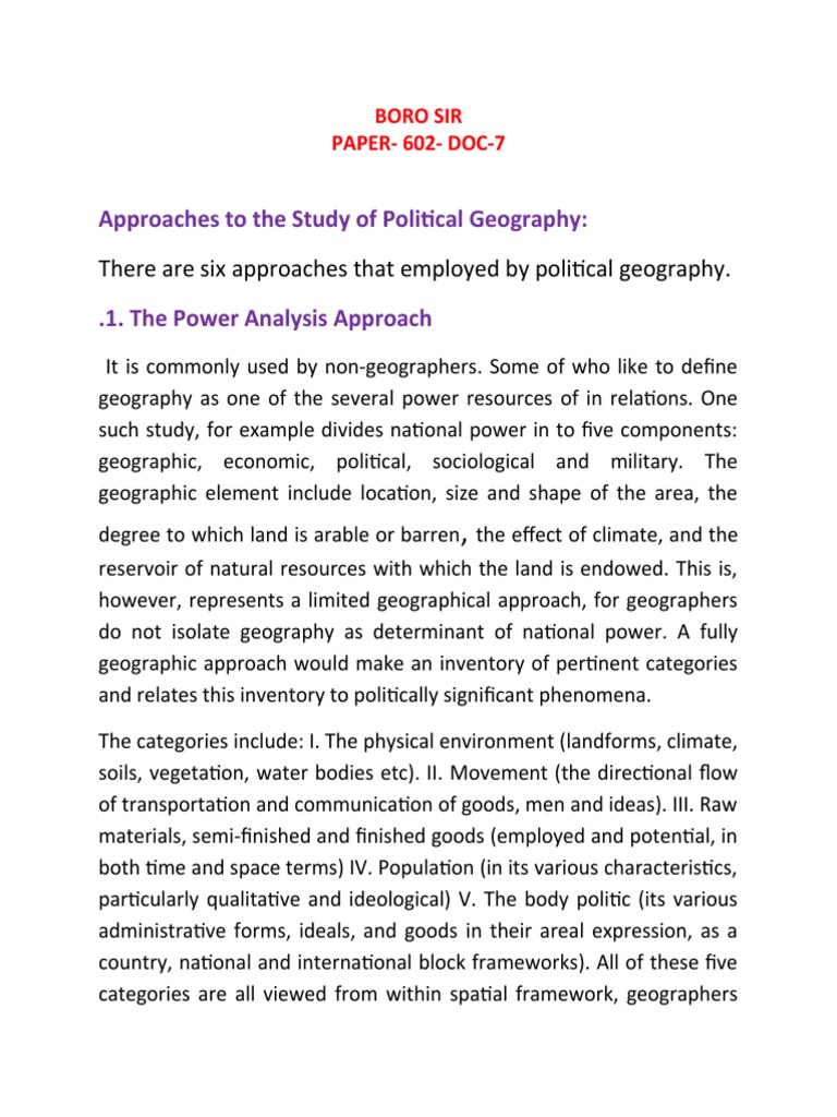 Approaches To The Study of Political Geography | PDF | Politics