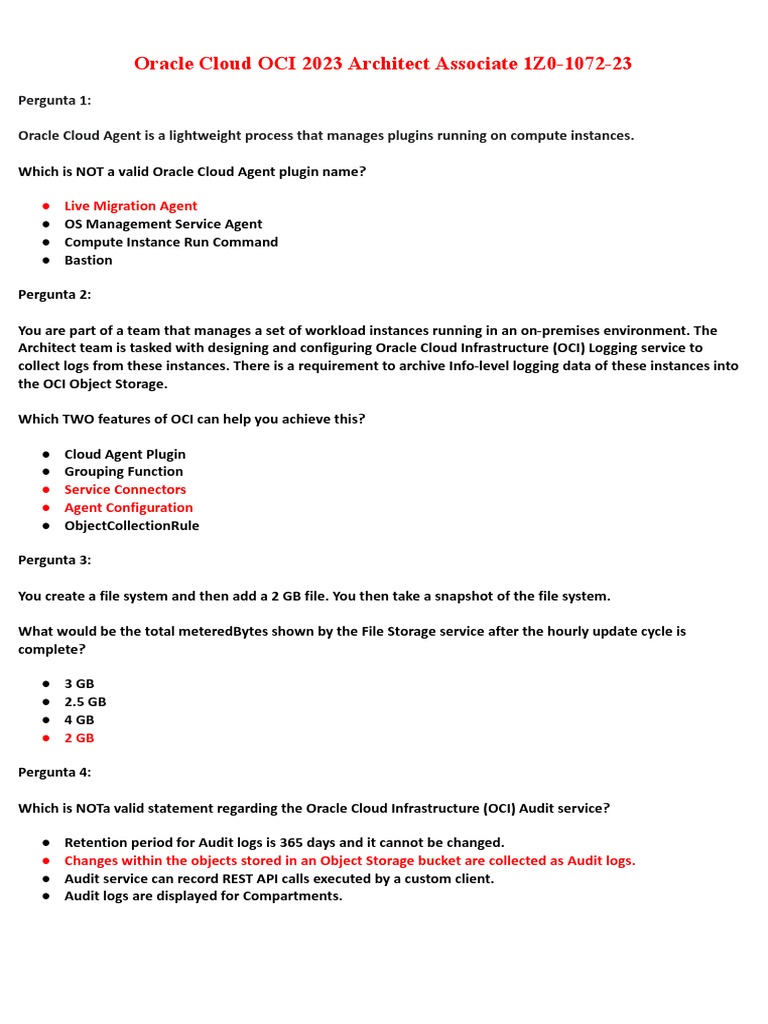 Oracle Cloud OCI 2023 Architect Associate 1Z0 1072 23 01062023 PDF | PDF