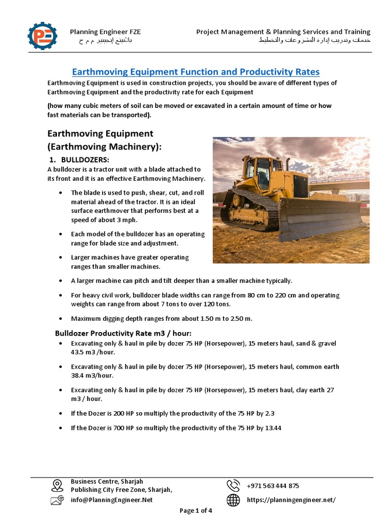 Earthmoving Equipment Productivity Rates | PDF | Technology & Engineering