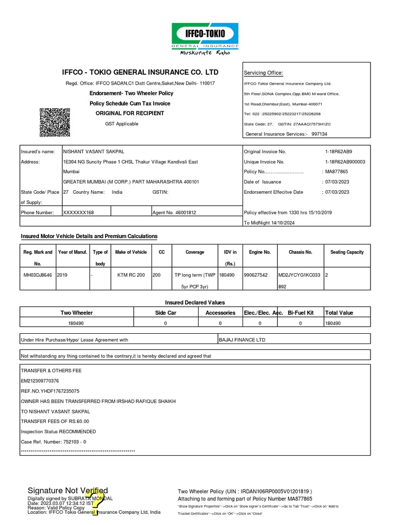 KTM rc200 Insurance - MA877865 - E - 1 | PDF | Taxes | Economies