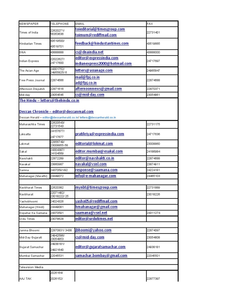 Media Contact | PDF | Newspaper Publishing | Newspapers