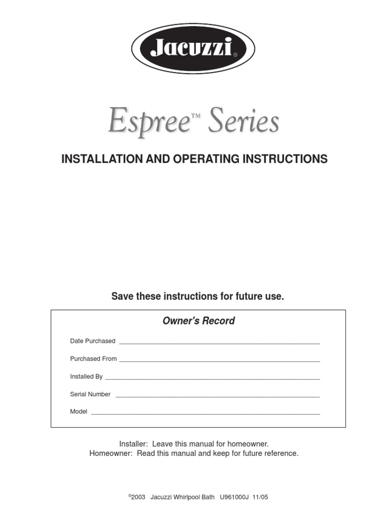 Jacuzzi Espree 6060 User Manual | PDF | Hyperthermia