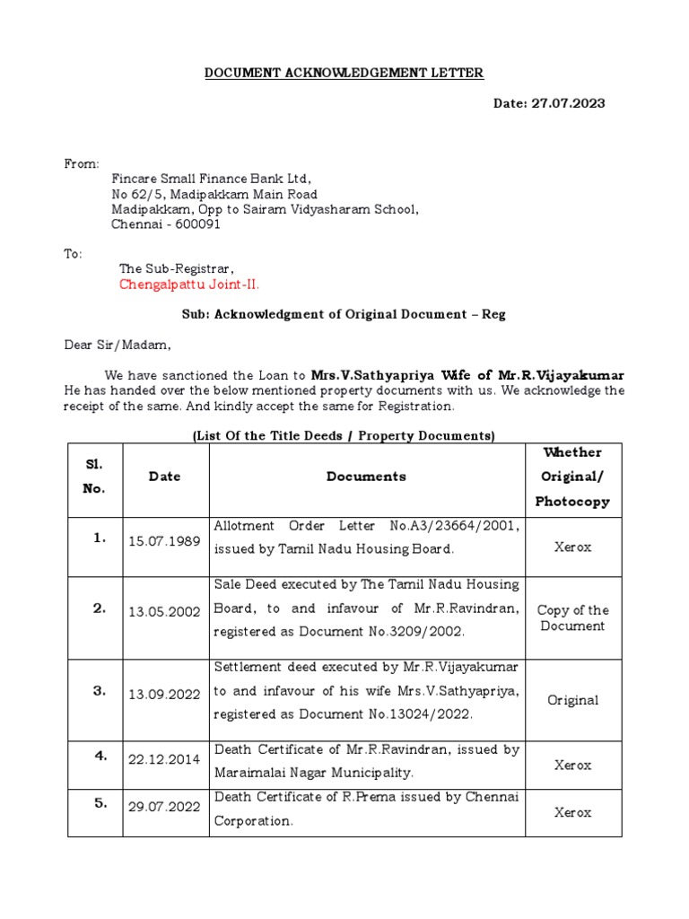 SRO Letter - SATHYAPRIYA | PDF