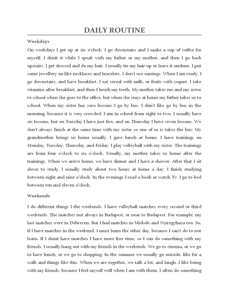 Daily Routine | PDF | Workweek And Weekend