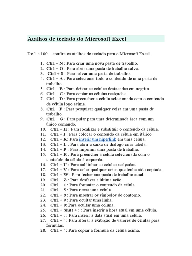 Atalhos de Teclado Do Microsoft Excel | PDF