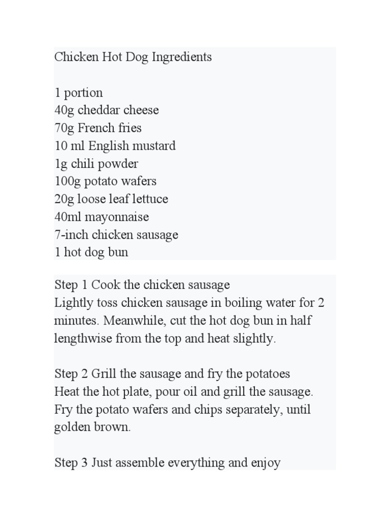 Chicken Hot Dog Ingredients | PDF